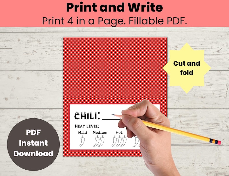 Chili Cook off Folded Place Card Template, Chili Cook off Label, Chili ...