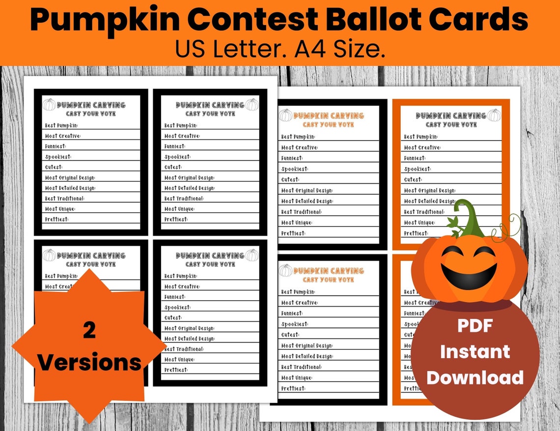 Pumpkin Carving Award Certificates, Pumpkin Contest Ballot Cards ...