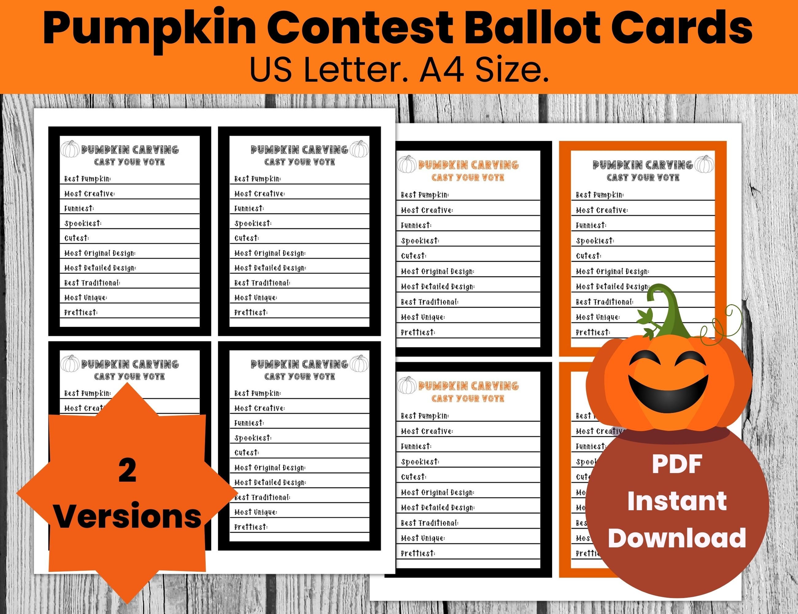 Pumpkin Carving Award Certificates, Pumpkin Contest Ballot Cards ...