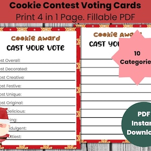 Cookie Contest Award Certificates and Voting Ballot, Christmas Cookie ...