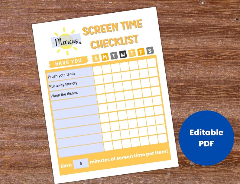 Summer Screen Time Checklist, Children Chore Chart Printable, Kids ...