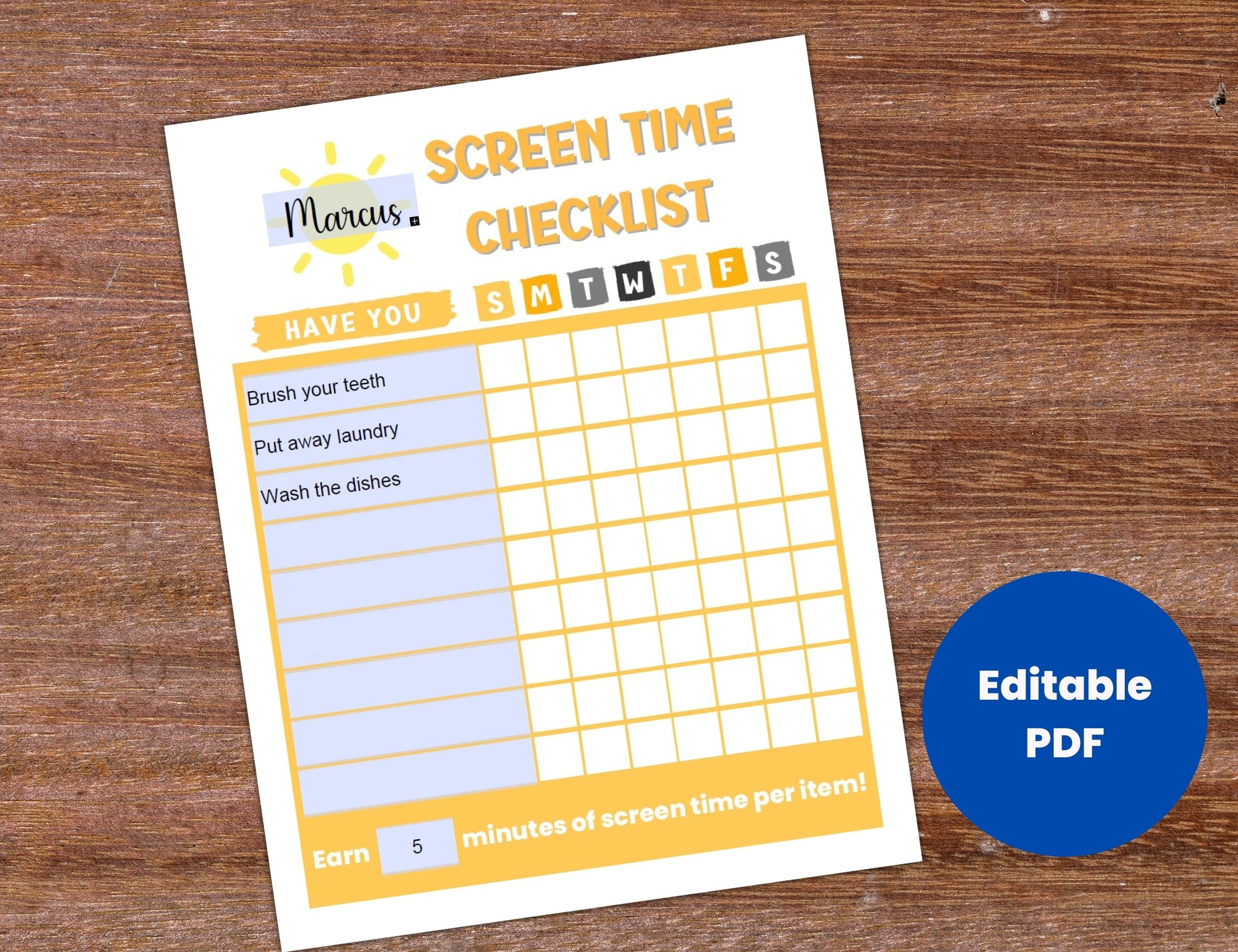 Summer Screen Time Checklist, Children Chore Chart Printable, Kids ...