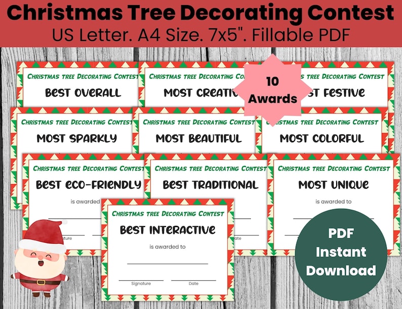 Christmas Tree Decorating Contest Award Certificates Template Editable ...