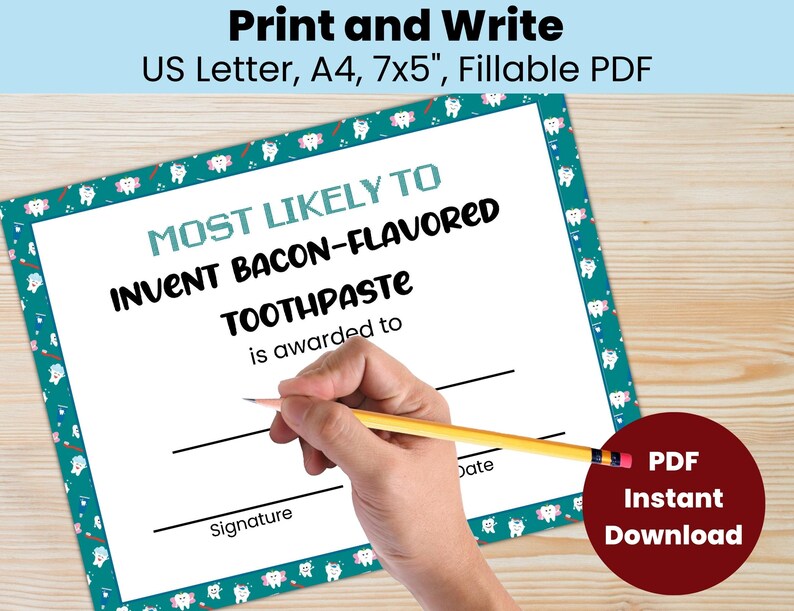 Most Likely to Award Certificates for Dental Office Party Games, Dental ...