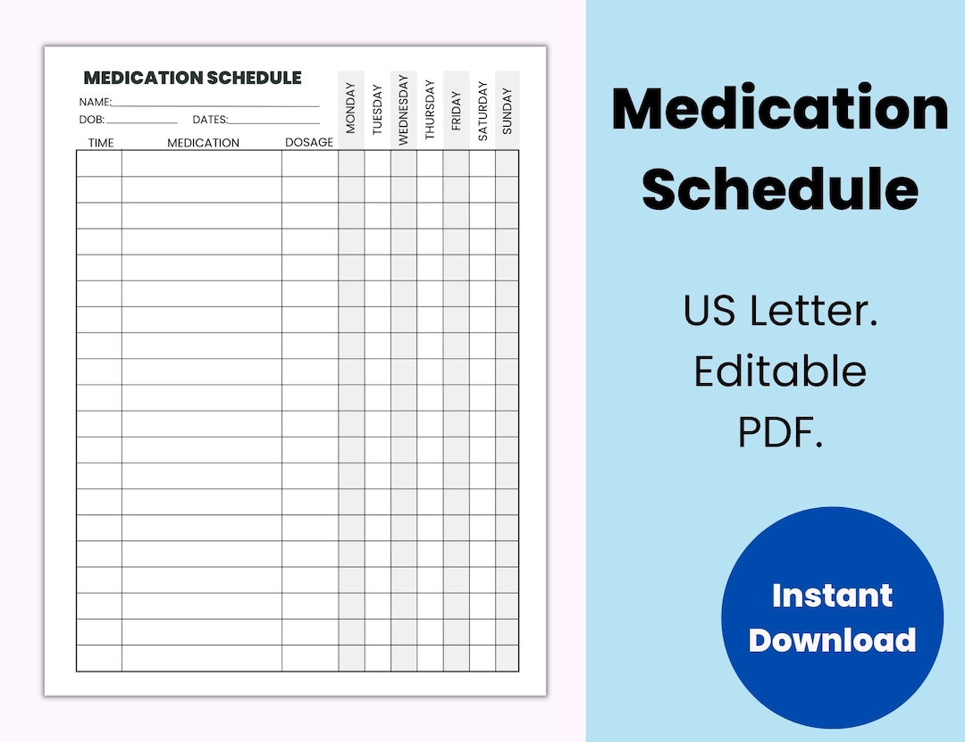 Editable Medication Schedule, Medication Tracker Printable, Pill ...