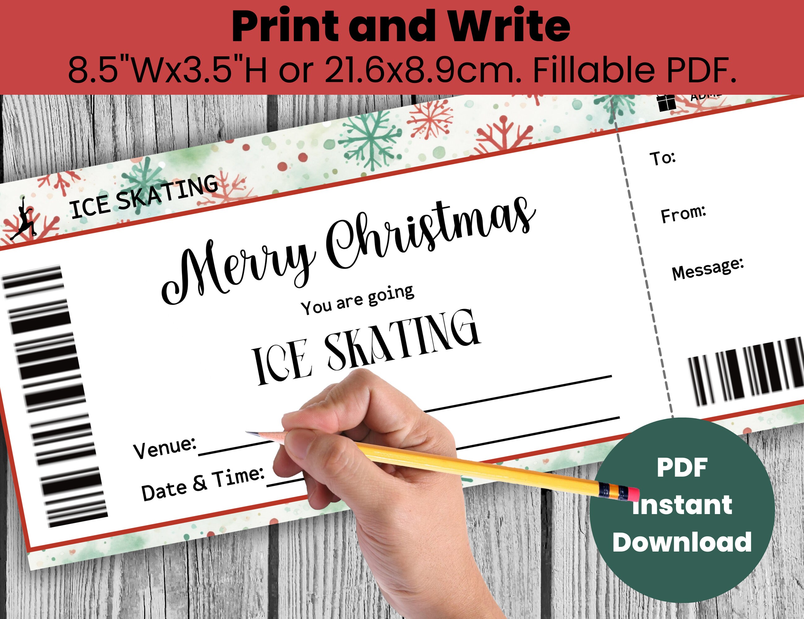Custom Christmas Ice Skating Gift Voucher, Figure Skating Gift Coupon ...