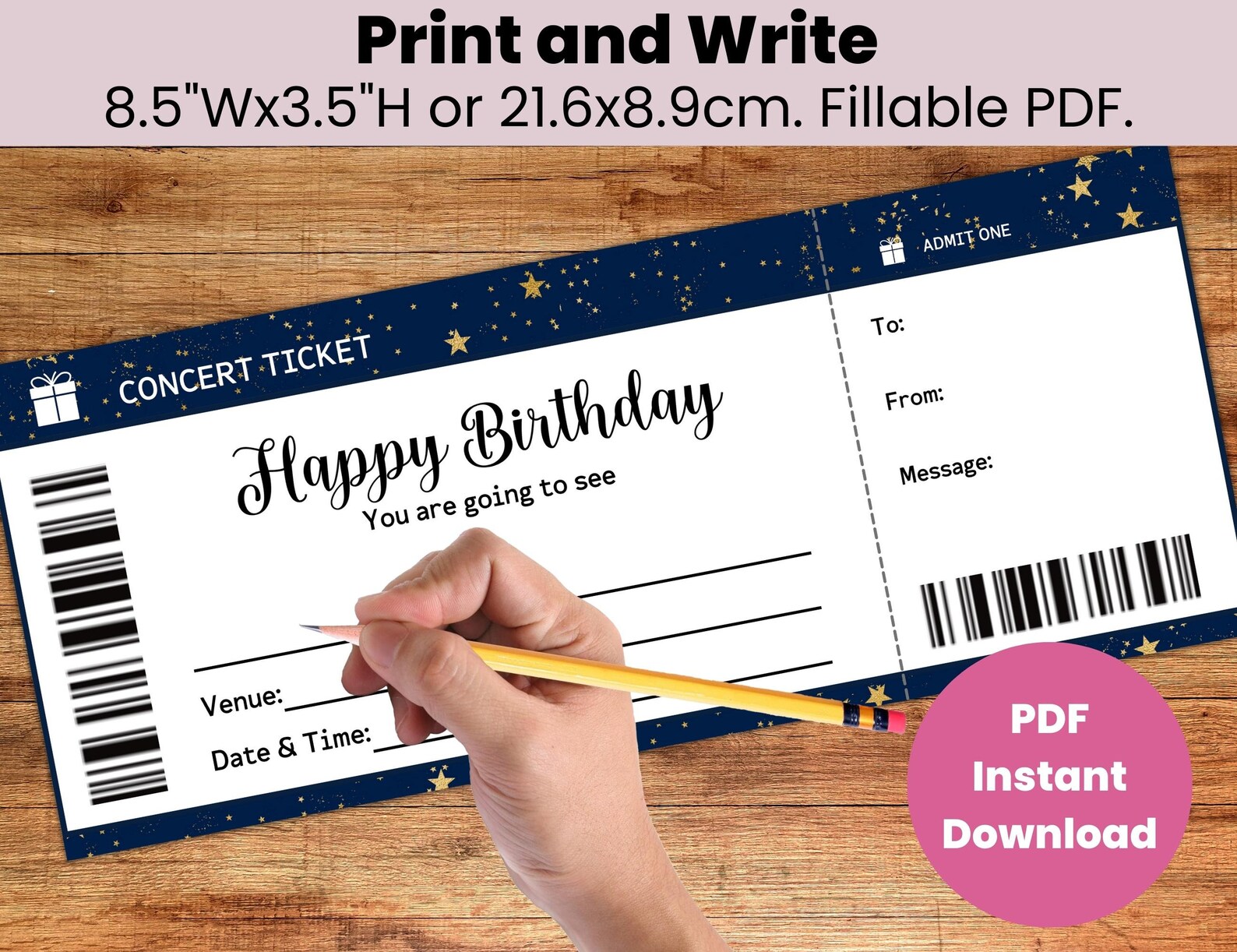 Concert Ticket Template for Birthday Gift Coupon, Custom Happy Birthday ...