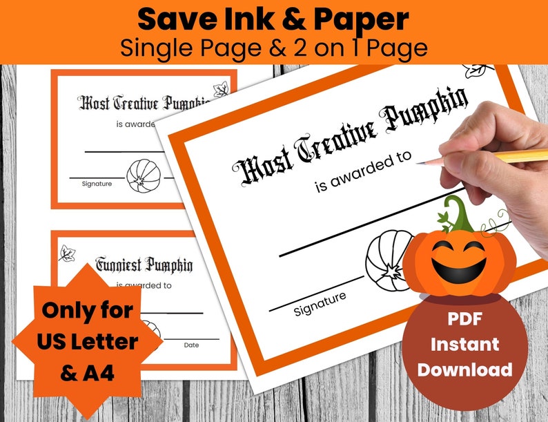 Pumpkin Carving Award Certificates, Pumpkin Contest Ballot Cards ...