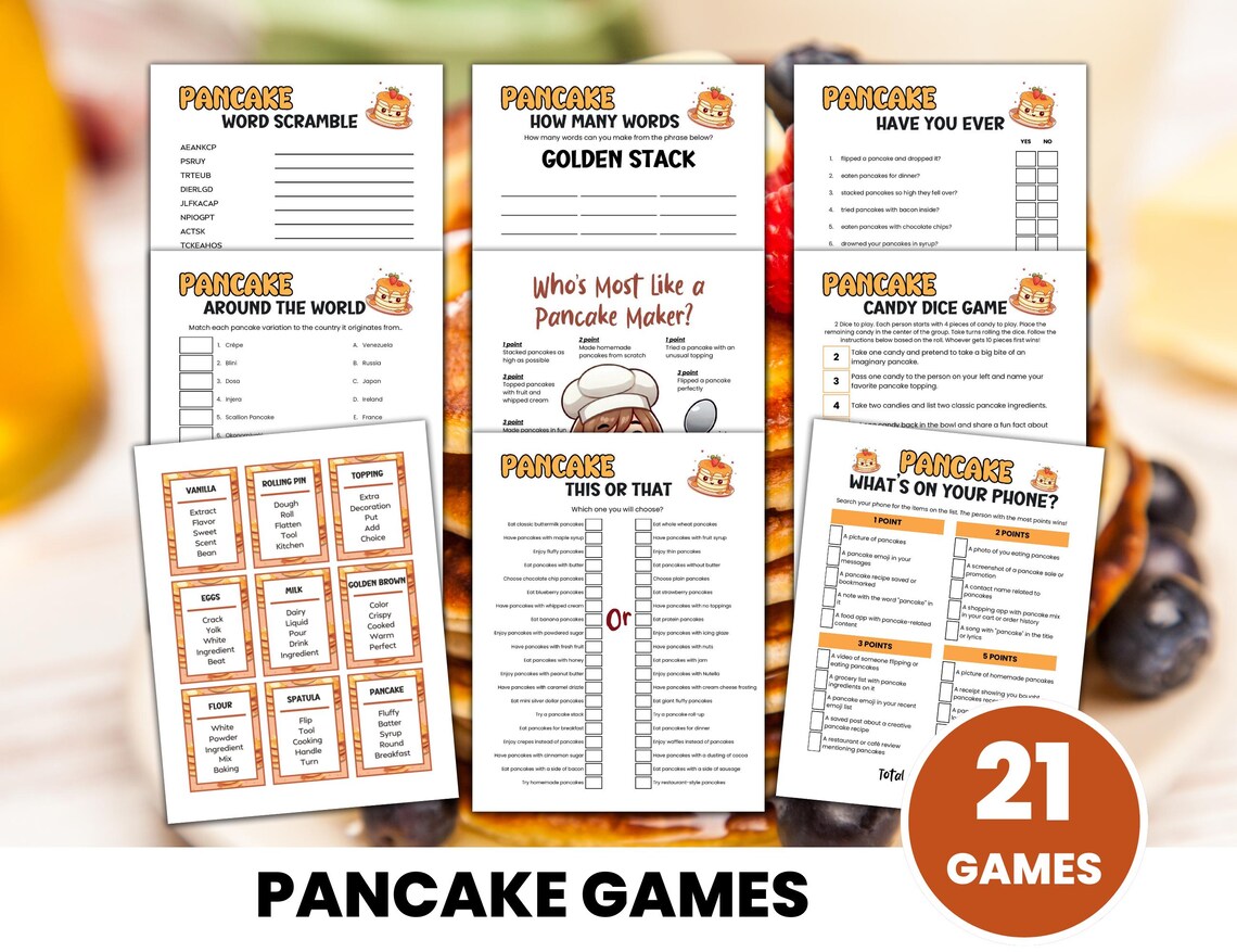 Pancake Party Games Bundle, Pajama and Pancake Party, Slumber Party ...