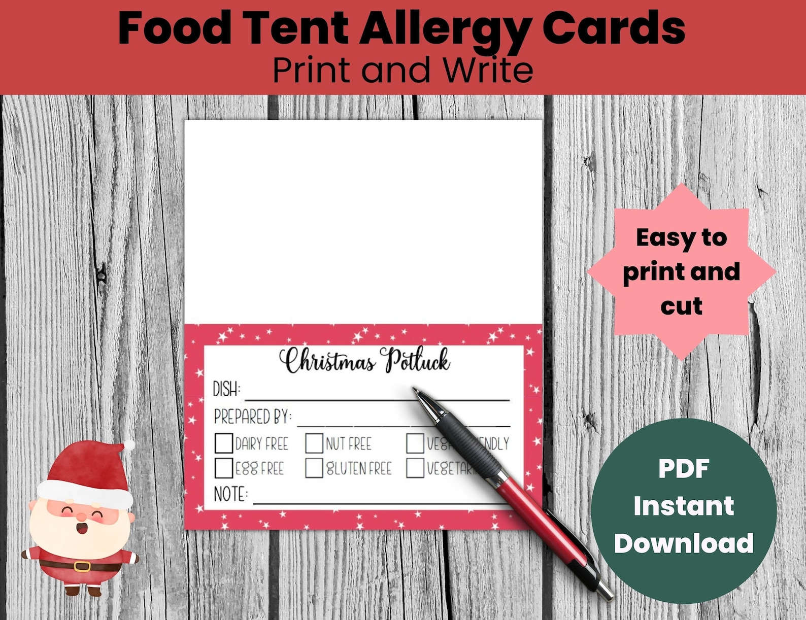 Christmas Potluck Food Tent Card, Potluck Food Allergy Card, Holiday ...