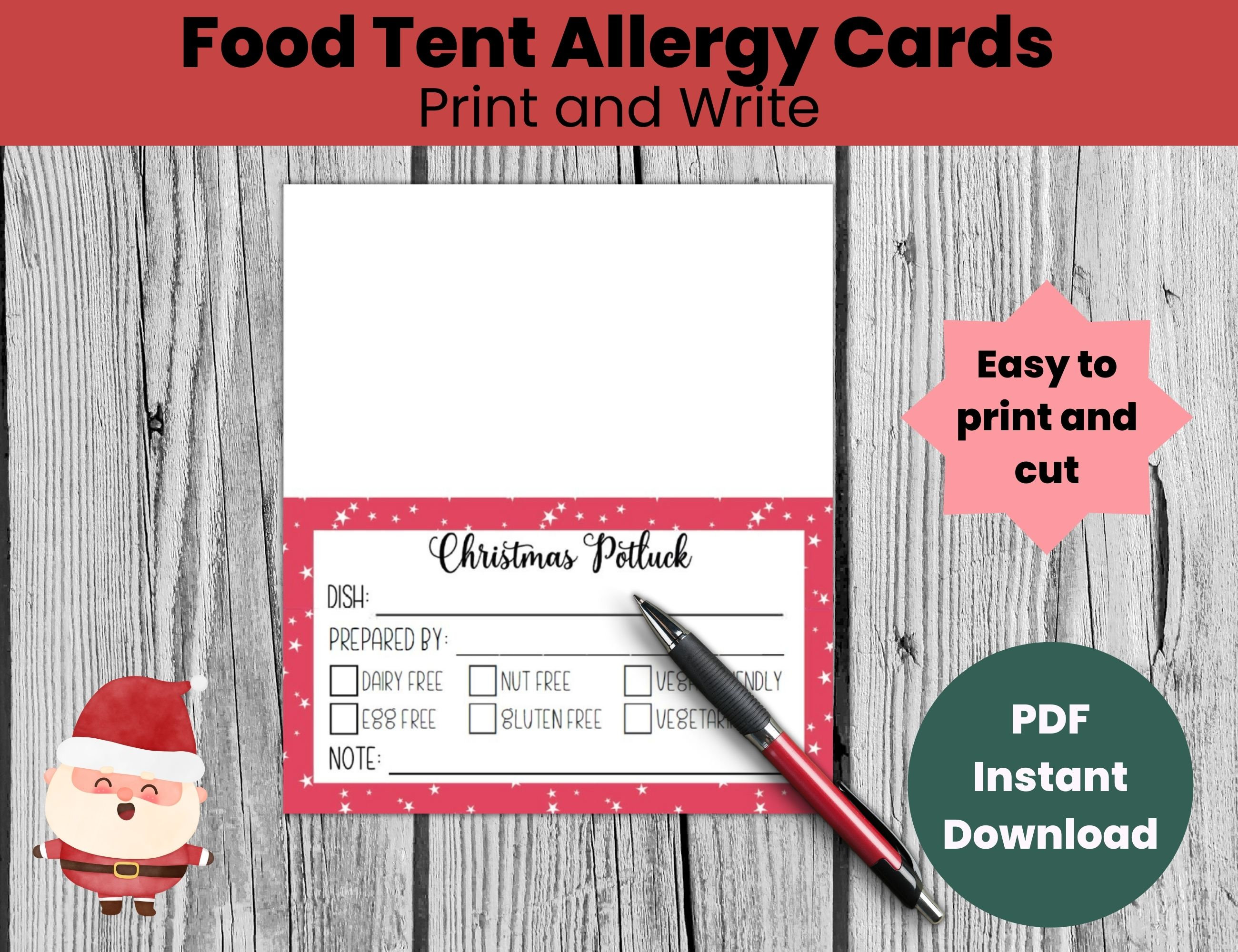 Christmas Potluck Food Tent Card, Potluck Food Allergy Card, Holiday ...