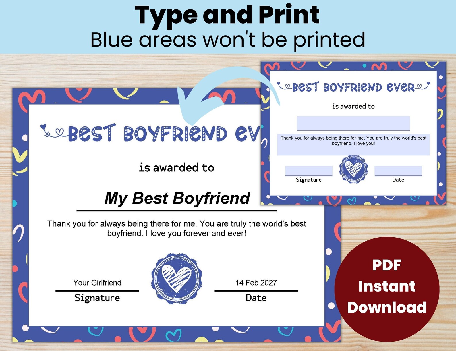 Best Boyfriend Ever Award Certificate, Personalized Love Certificate ...