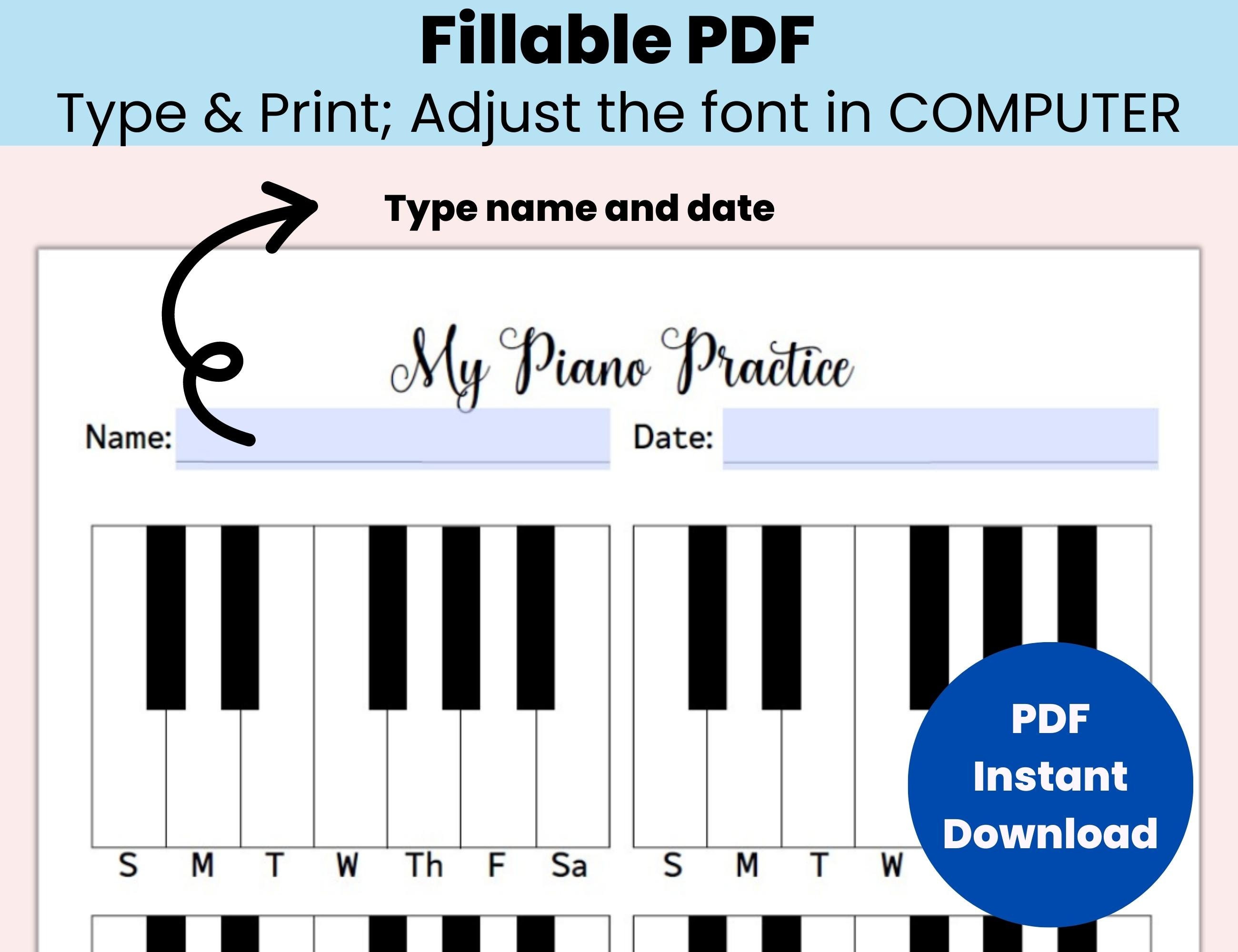 Piano Practice Chart, Music Practice Log, Music Practice Tracker, Habit ...