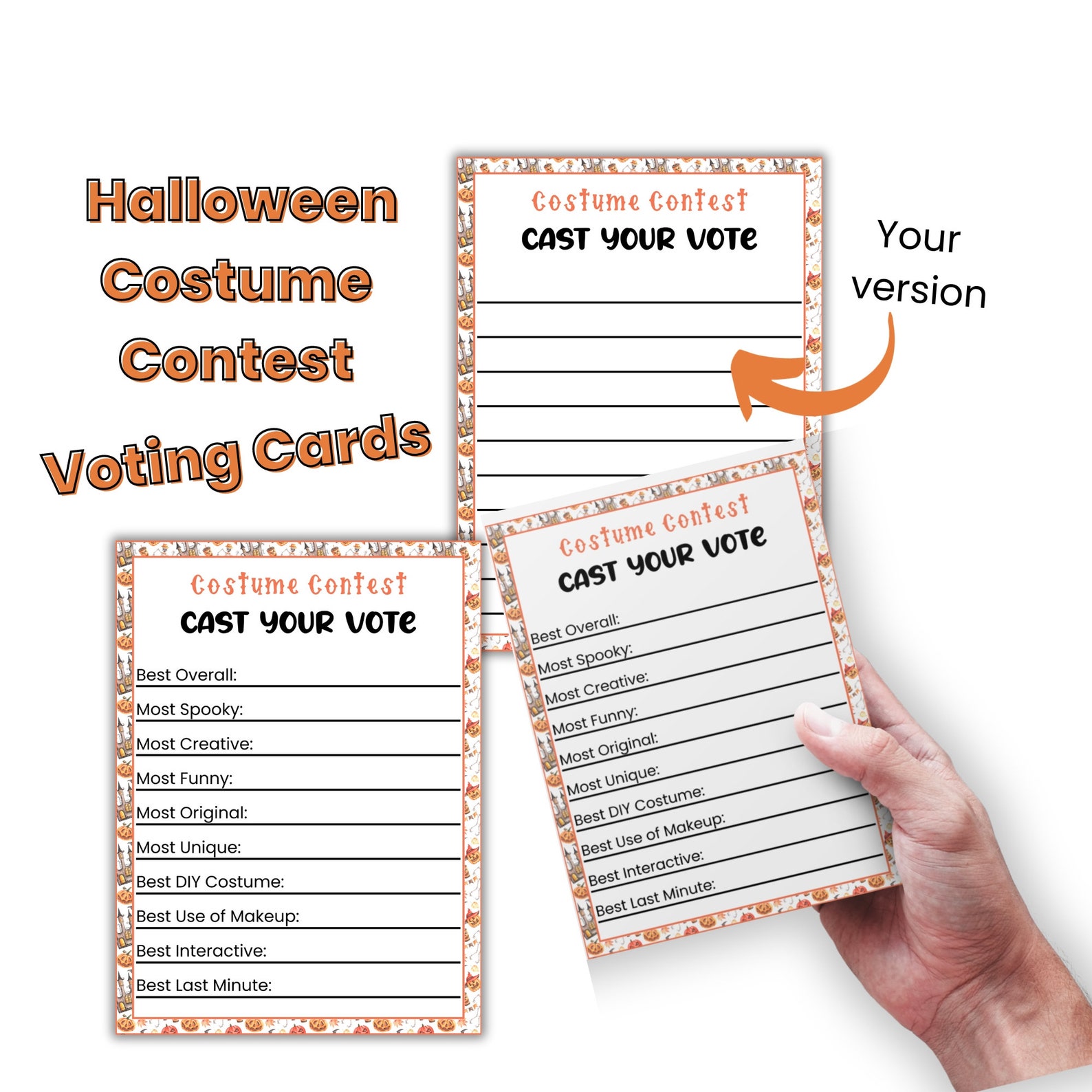 Halloween Costume Contest Ballot Template, Voting Cards, Fall Halloween ...