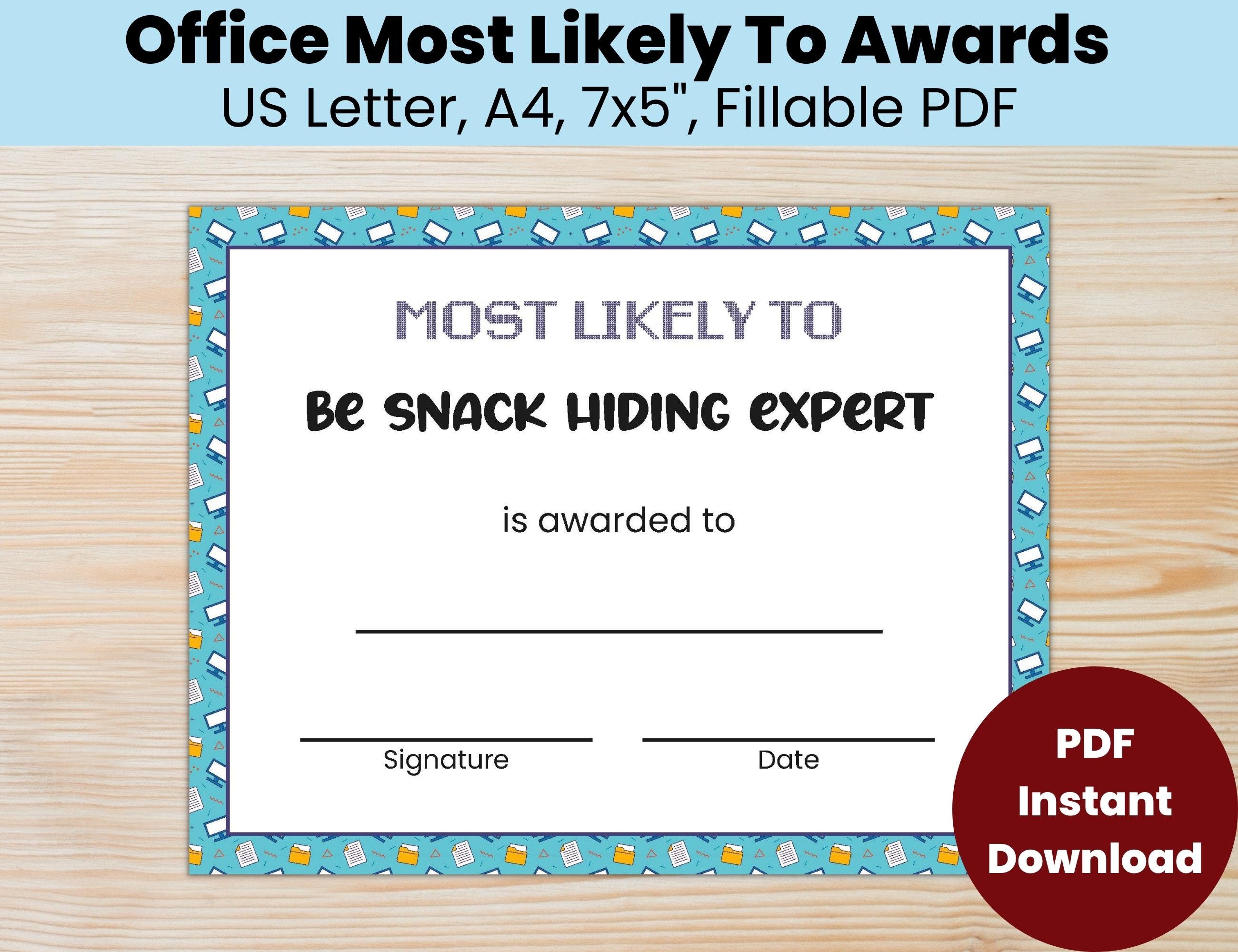 Most Likely to Game and Superlative Award Certificates for Office Party ...