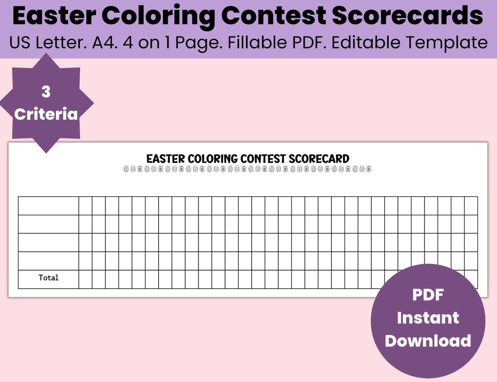 Editable Easter Coloring Contest Scorecard Template, Easter Competition ...