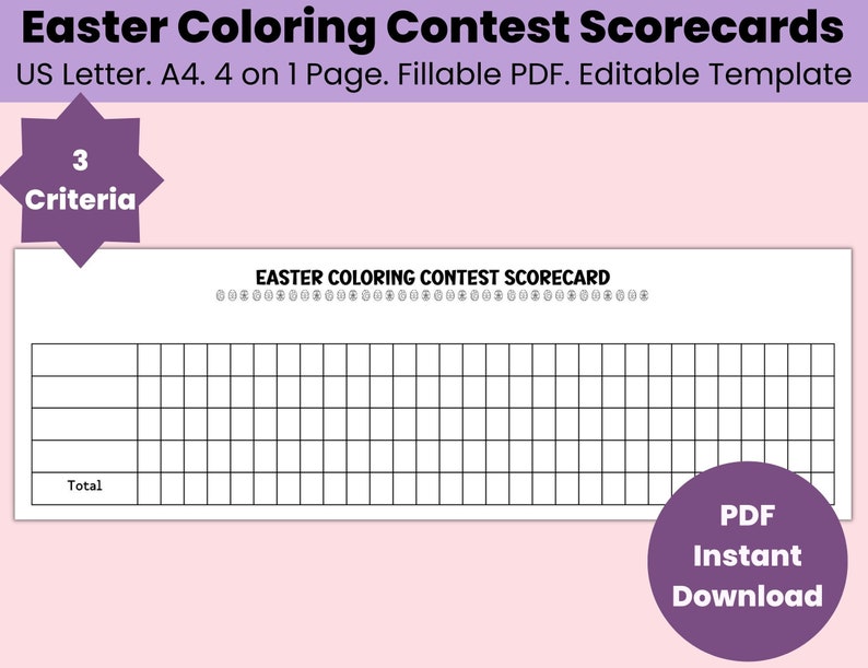 Editable Easter Coloring Contest Scorecard Template, Easter Competition ...