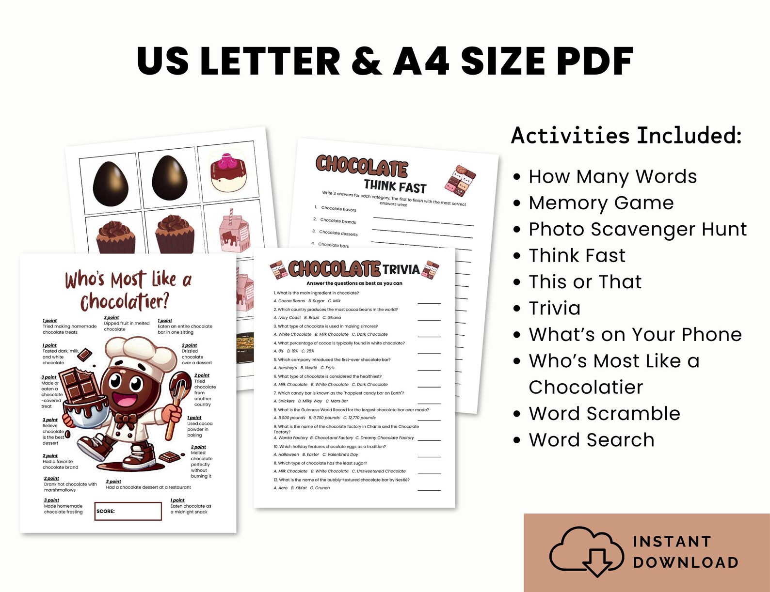 Chocolate Theme Party Games Bundle, Chocolate Games, Ladies Night Games ...