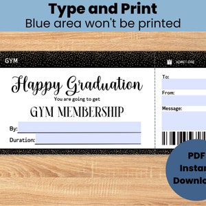 Graduation Gym Membership Gift Certificate, Gym Gifts for Her, Grad ...