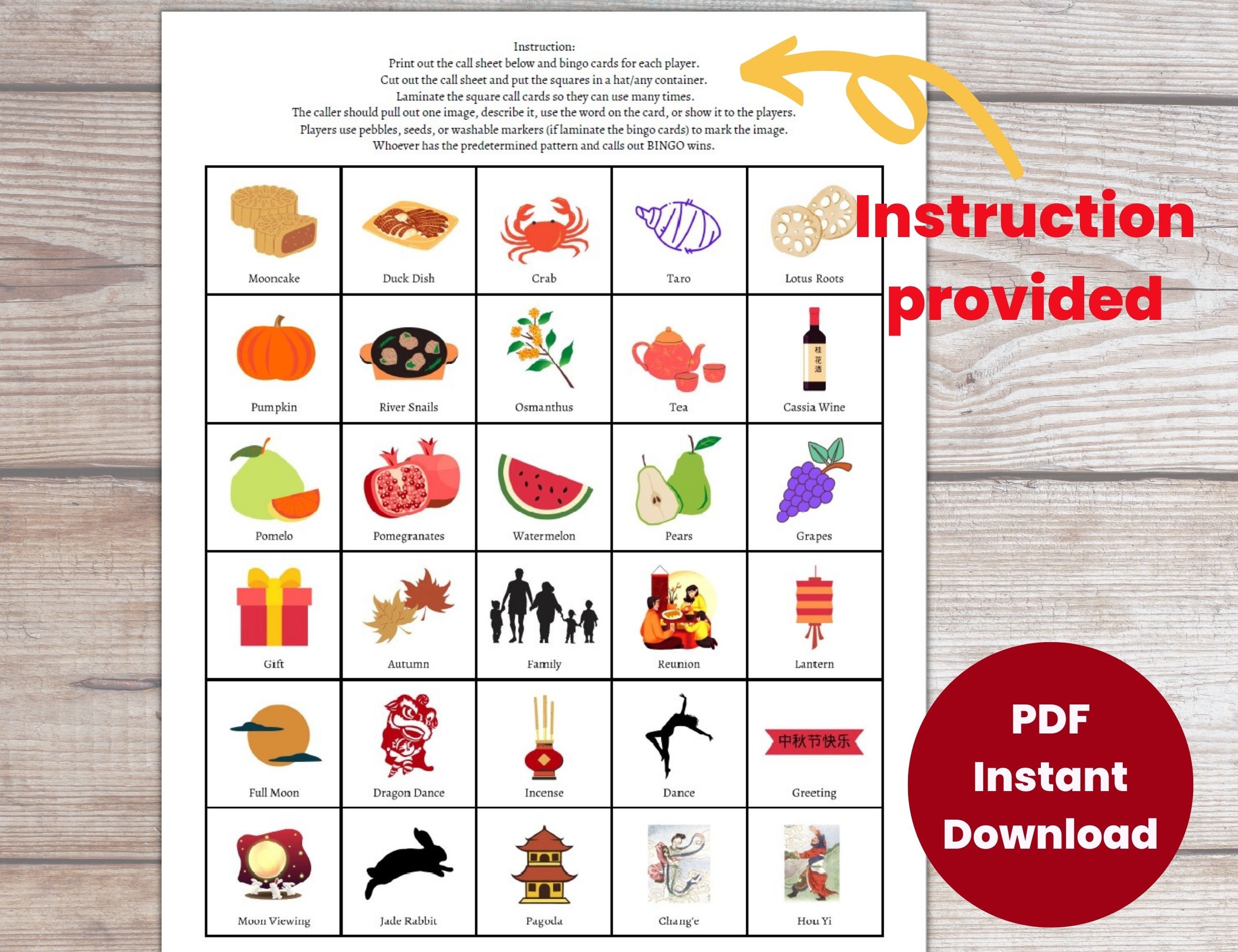 Mid Autumn Festival Bingo Game for Kids, Moon Festival Gift for Family ...