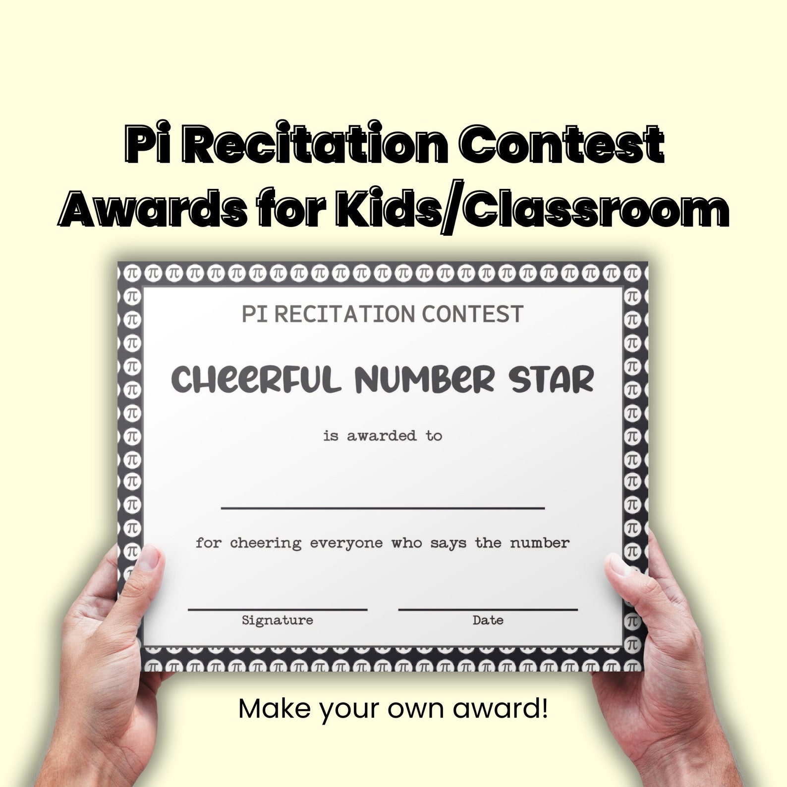 Pi Day Recitation Contest Award Certificates, Pi Day Games, Pi Day ...