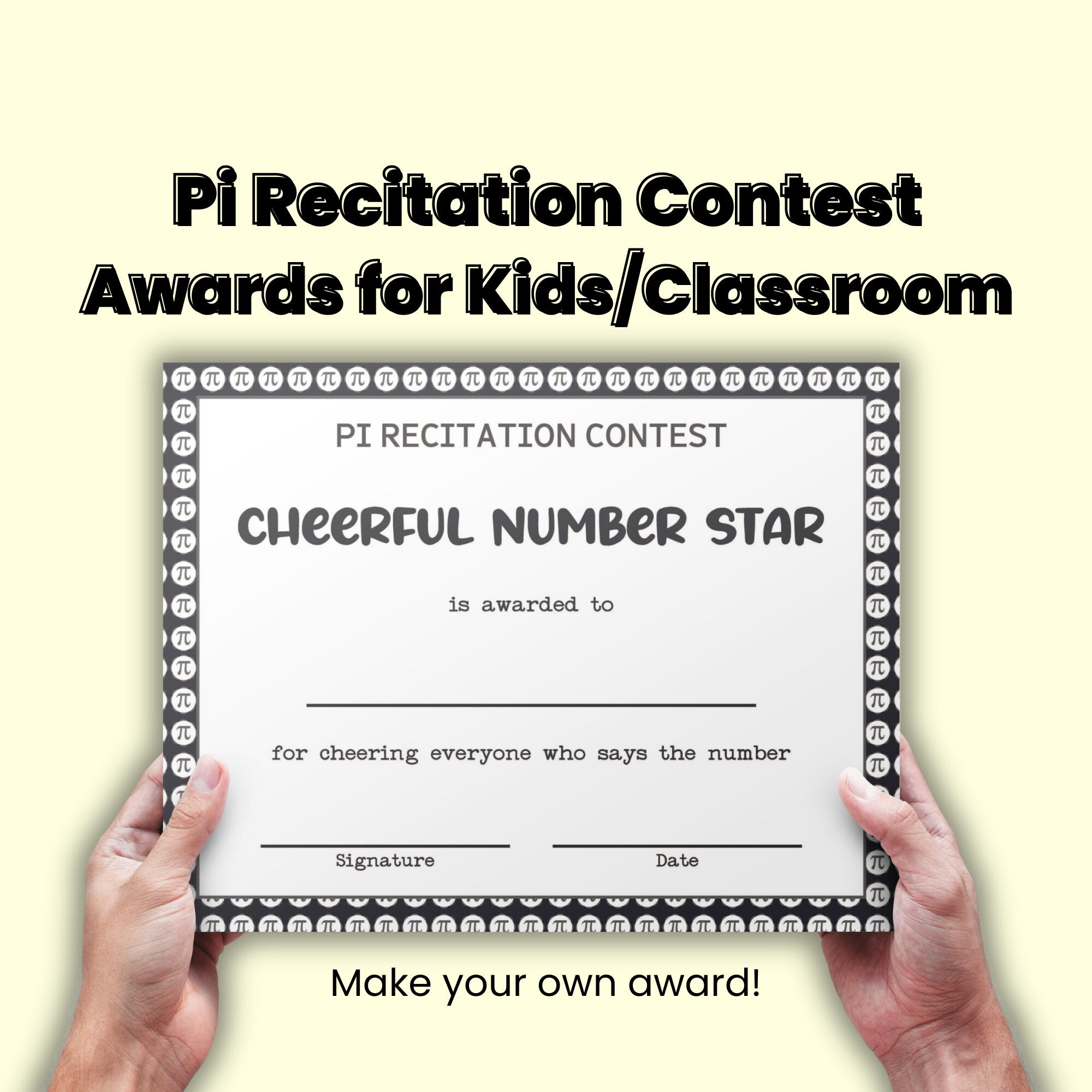 Pi Day Recitation Contest Award Certificates, Pi Day Games, Pi Day ...