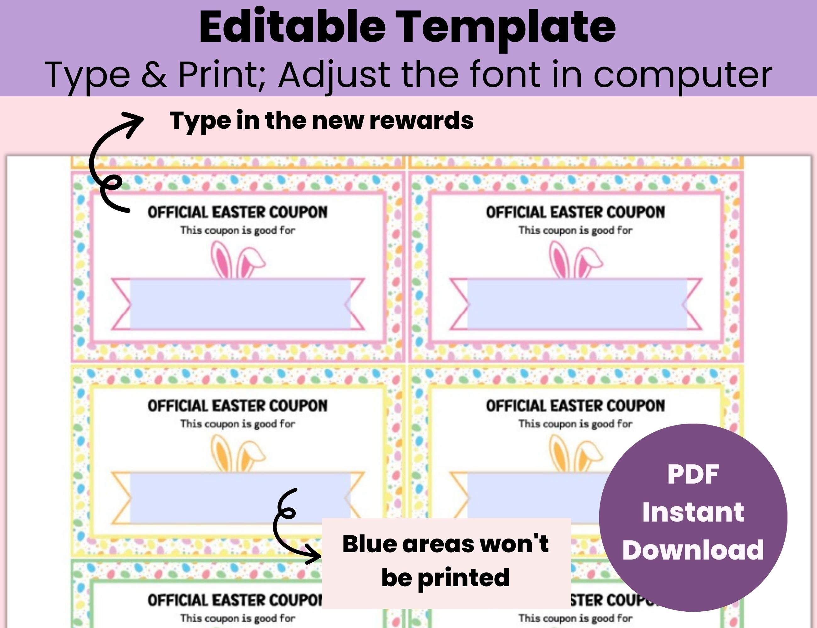 Easter Bunny Coupons for Kids, Easter Egg Fillers Bunny Basket Ideas ...