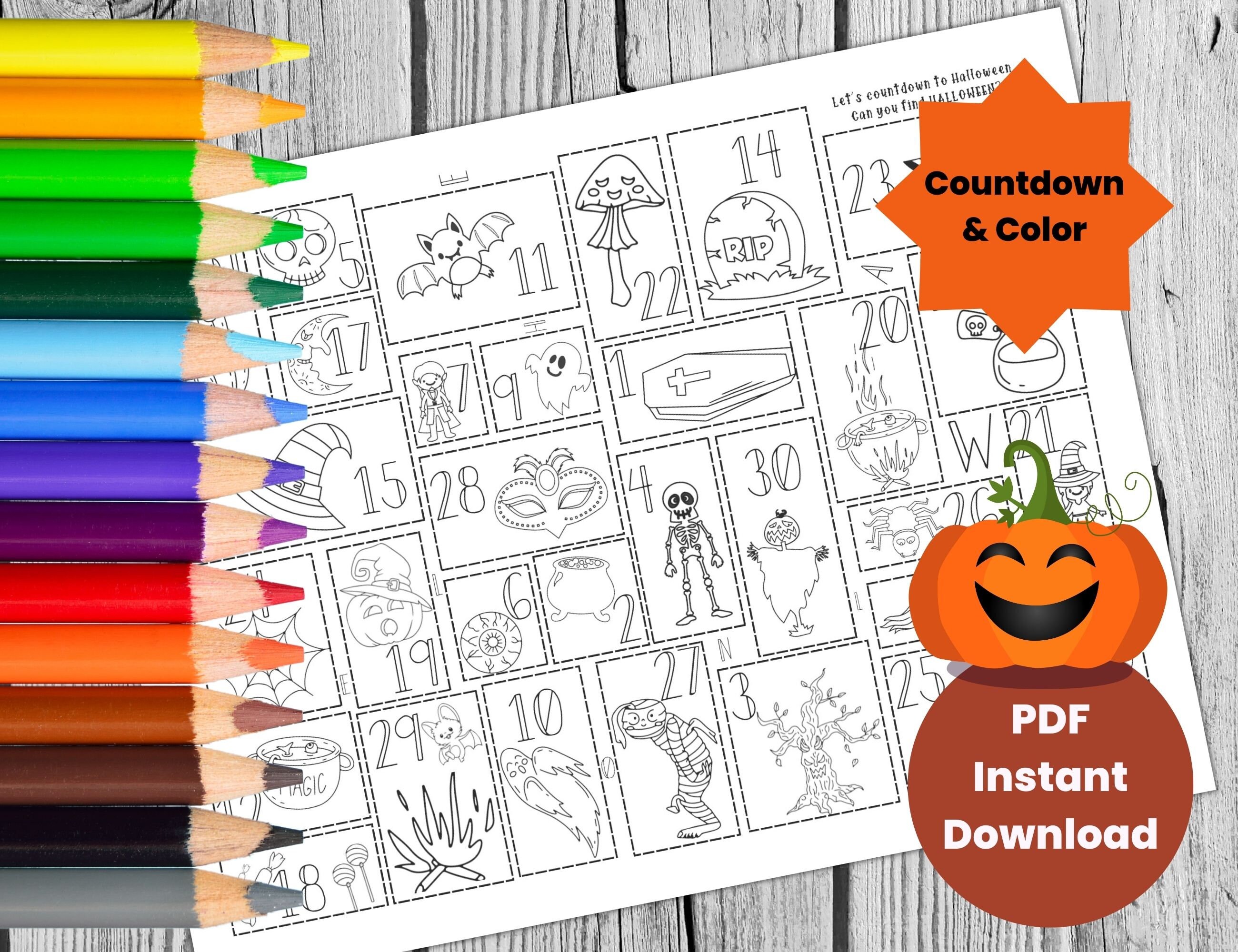 Coloring Halloween Advent Calendar for Classroom, Halloween Countdown ...