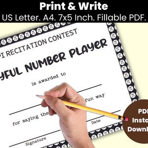Pi Day Recitation Contest Award Certificates, Pi Day Games, Pi Day ...