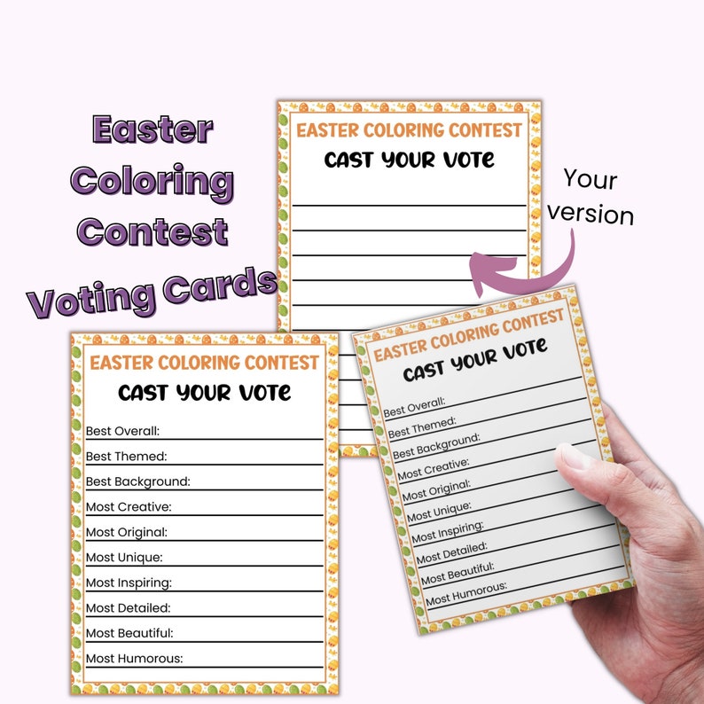 Editable Easter Coloring Contest Voting Cards, Ballot Template Editable ...