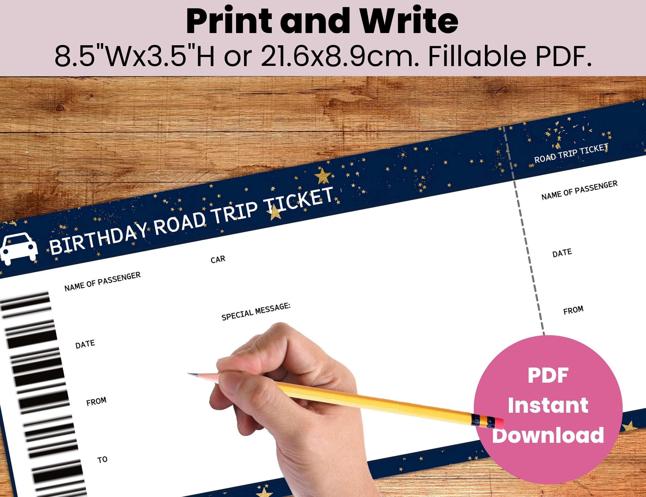 Custom Happy Birthday Road Trip Ticket Gift Certificate, Editable ...