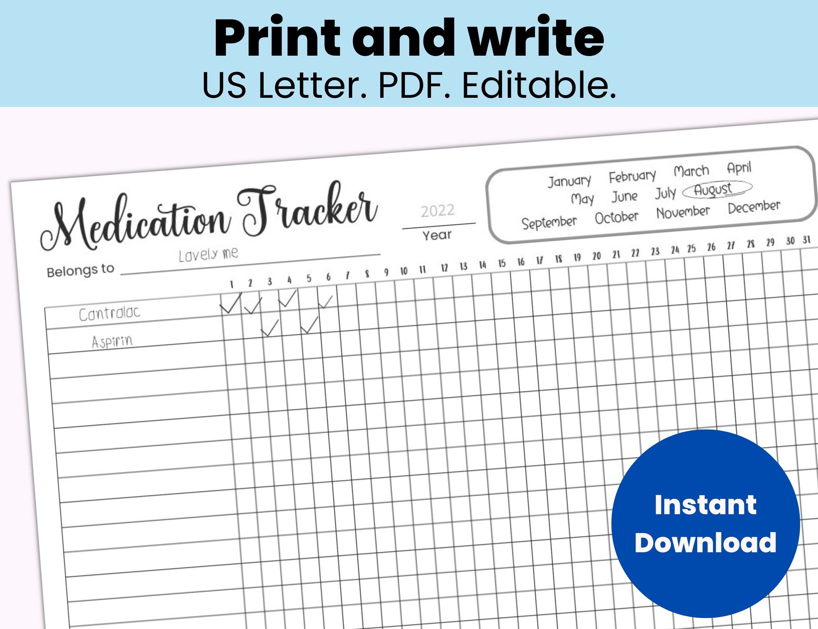 Monthly Medication Tracker Printable, Editable Medication Chart ...
