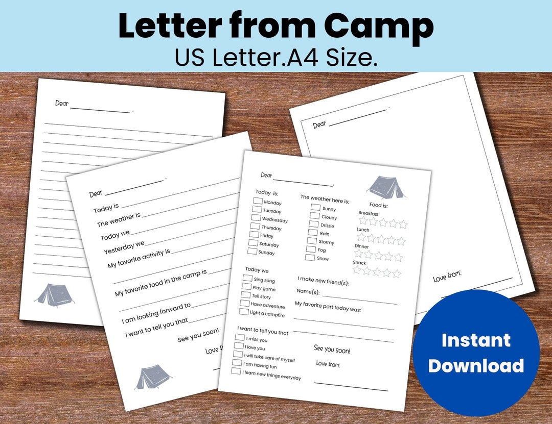Letter From Camp, Kids Summer Camp Stationery, Camp Printable Letters ...