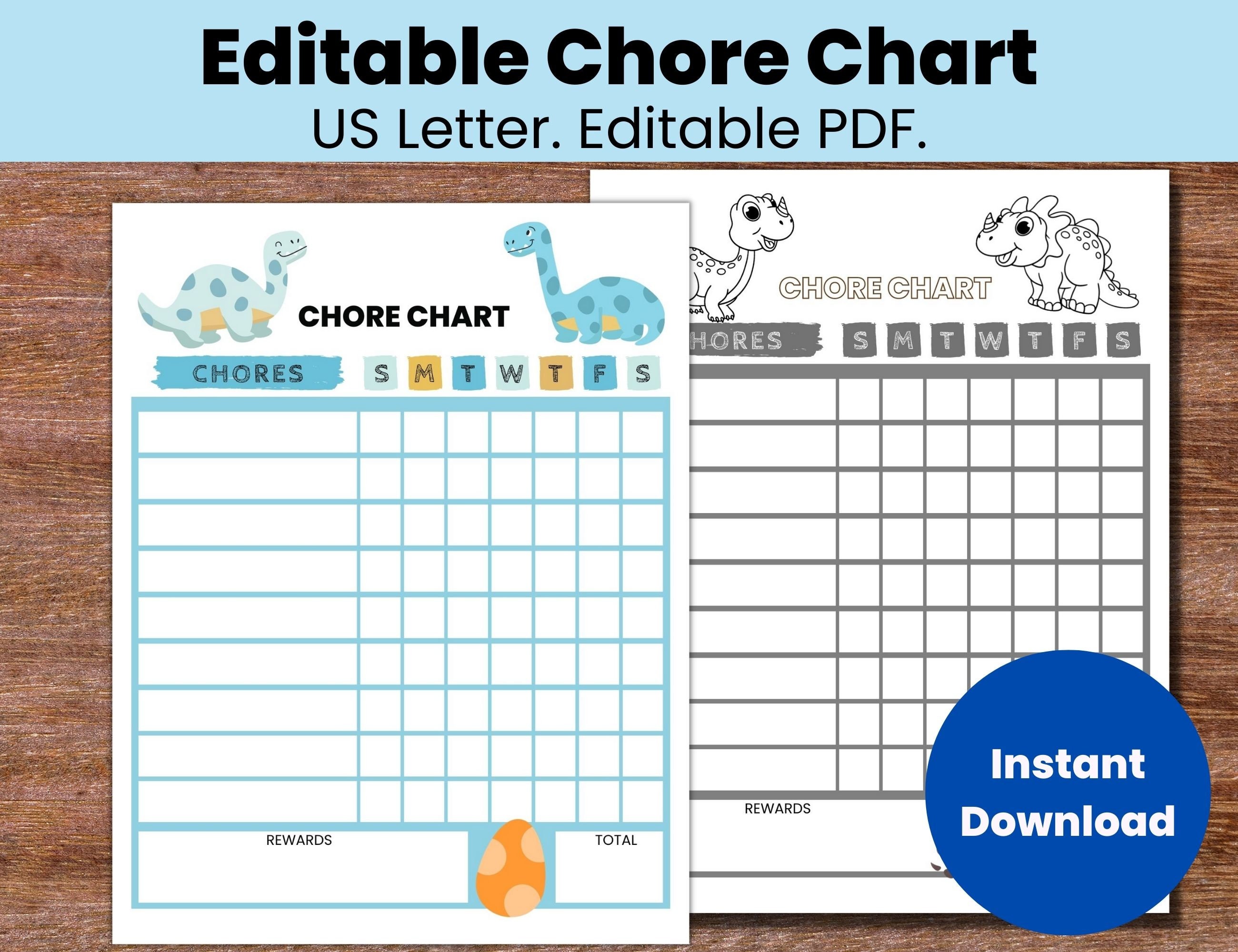 Editable Dinosaur Chore Chart for Kids Printable, Kids Chore Charts ...