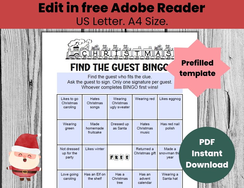 Find the Guest Bingo Christmas Party Game, Find Someone Who Bingo Game ...