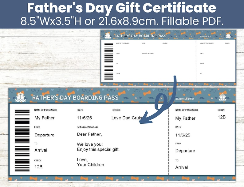 Father's Day Cruise Ticket Boarding Pass Gift Certificate, Cruise ...