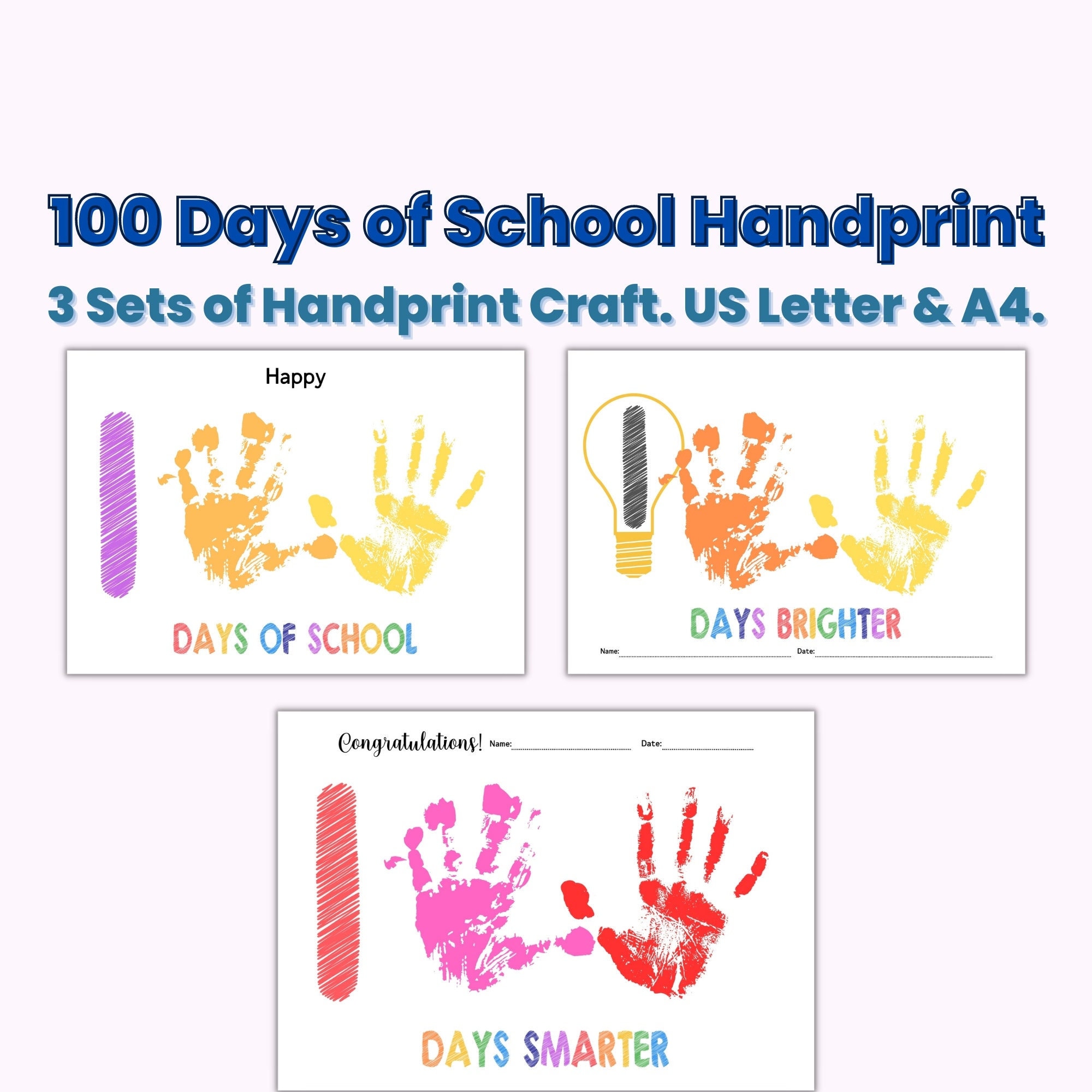 100 Days of School Handprint Bundle, Happy 100th Day of School, 100 ...