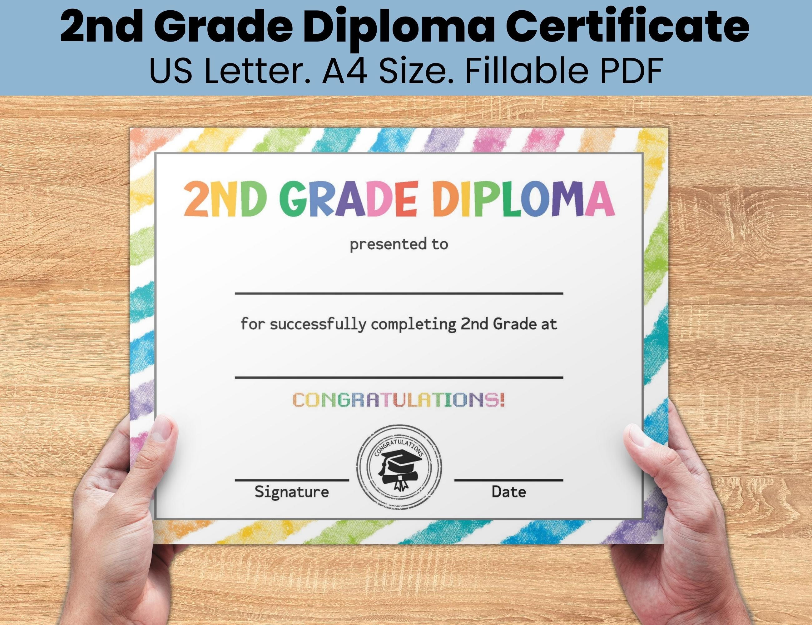Second Grade Diploma Certificate Template, Custom Printable 2nd Grade ...