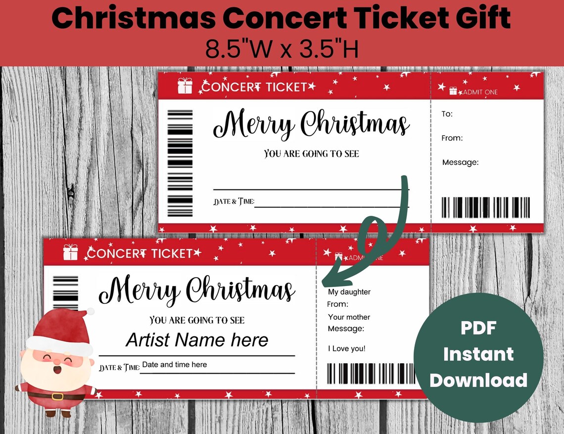 Personalized Christmas Concert Ticket Card, Christmas Surprise Event ...
