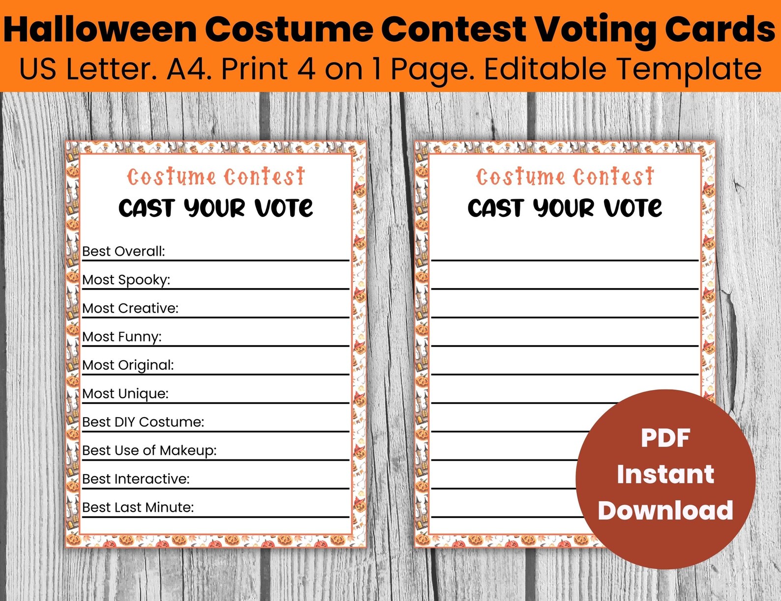 Halloween Costume Contest Ballot Template, Voting Cards, Fall Halloween ...