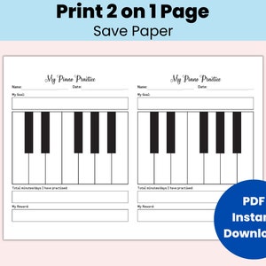 Weekly Piano Practice Chart, Music Practice Log, Music Practice Tracker ...