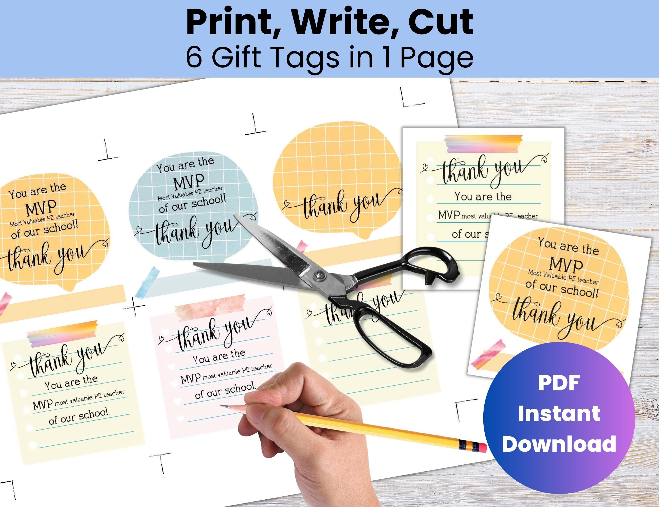 Physical Education Teacher Appreciation Week Gift Tags Printable, PE ...