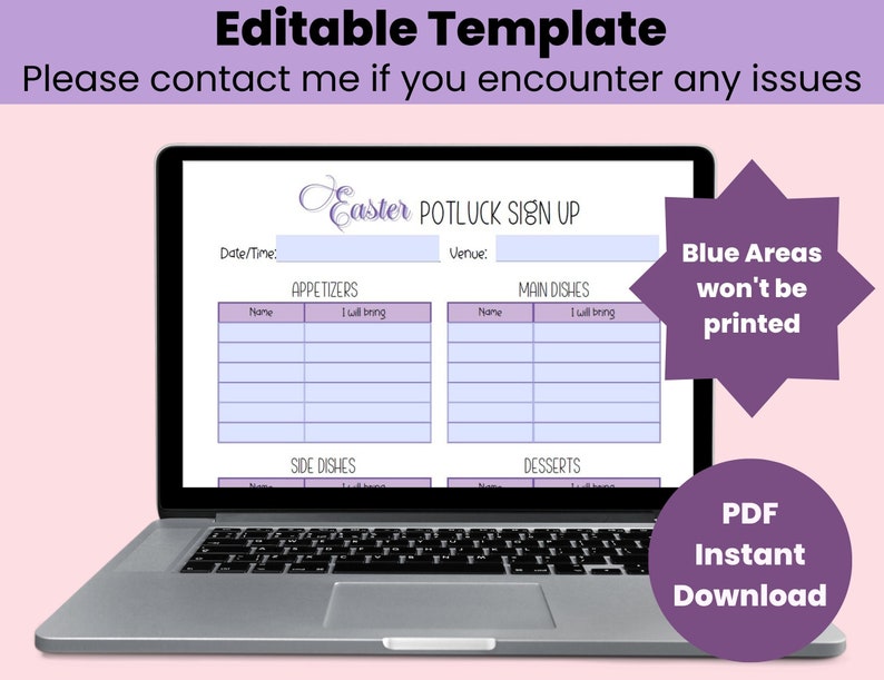 Easter Potluck Sign up Sheet Template Editable, Easter Party Food Ideas ...