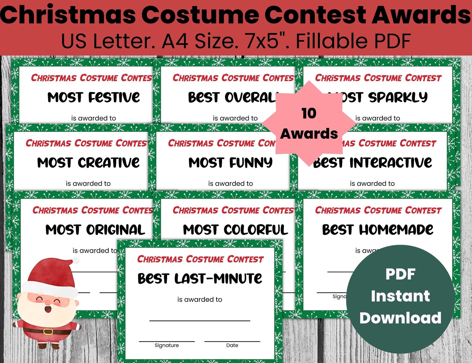 Christmas Costume Contest Awards Certificate Template Editable, Ugly ...