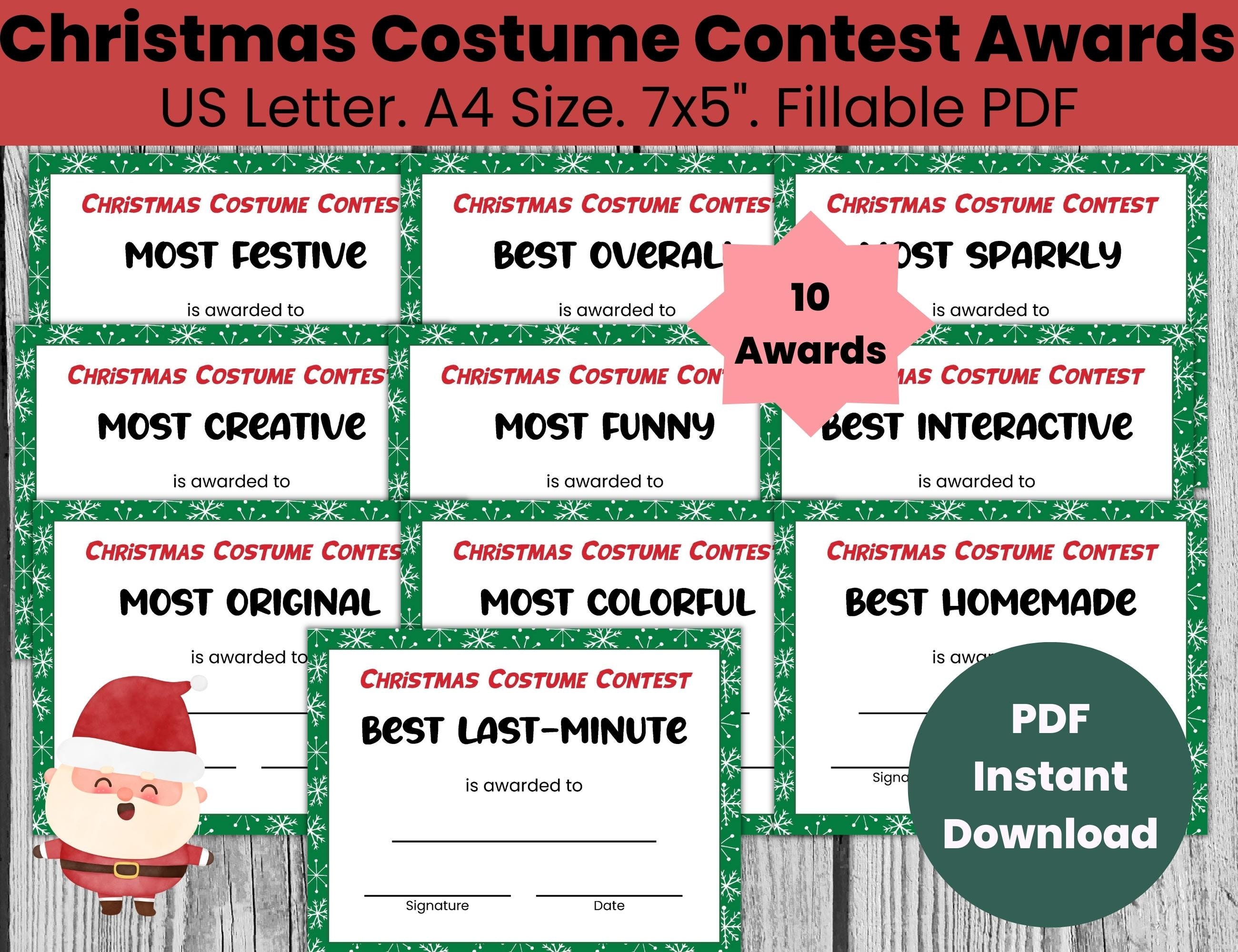 Christmas Costume Contest Awards Certificate Template Editable, Ugly ...
