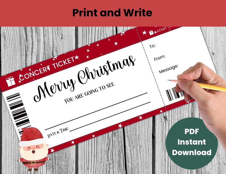 Personalized Christmas Concert Ticket Card, Christmas Surprise Event ...