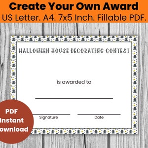 Halloween House Decorating Contest Award Certificates, Fall Halloween ...