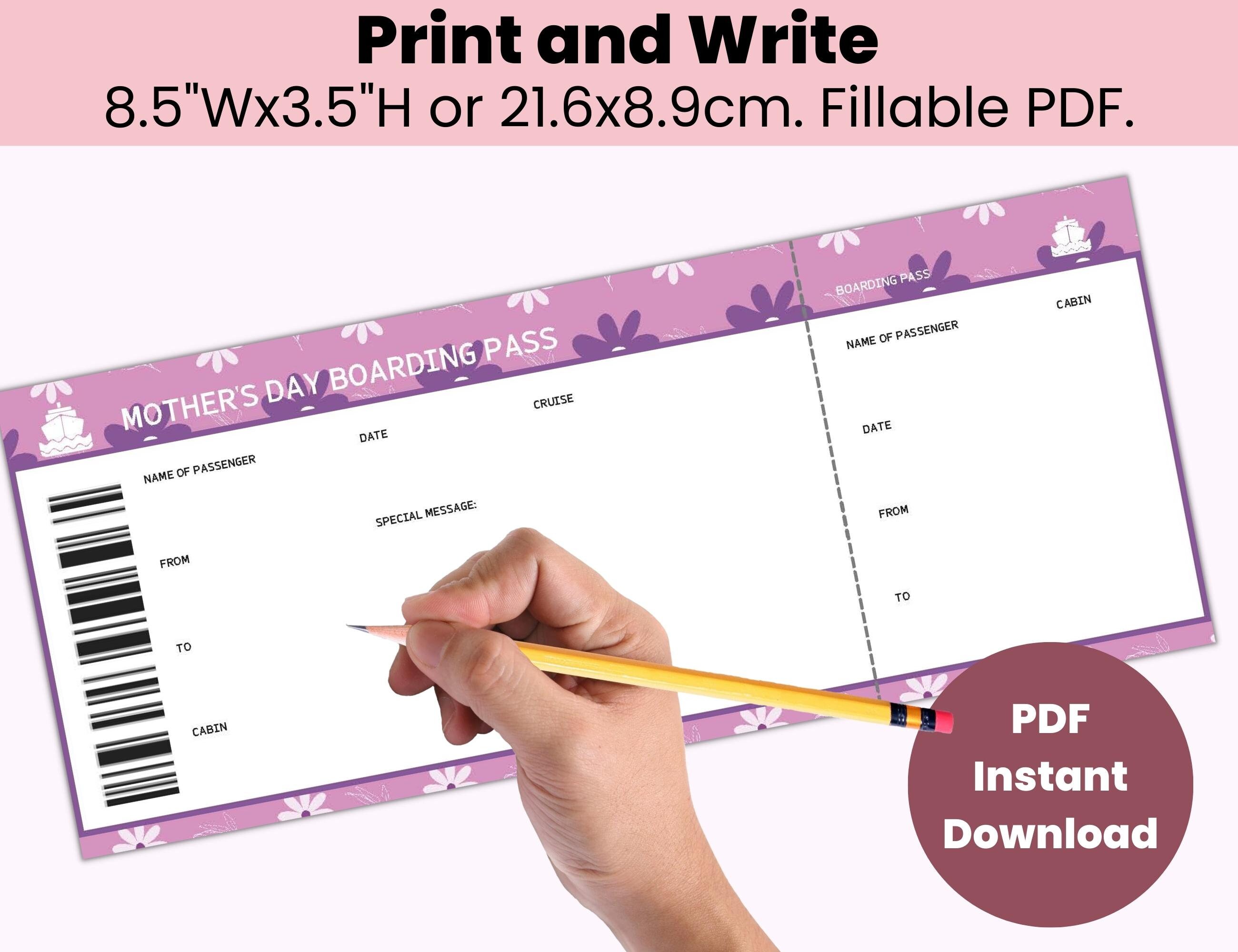 Custom Mothers Day Cruise Boarding Pass Gift Editable Template, Cruise ...