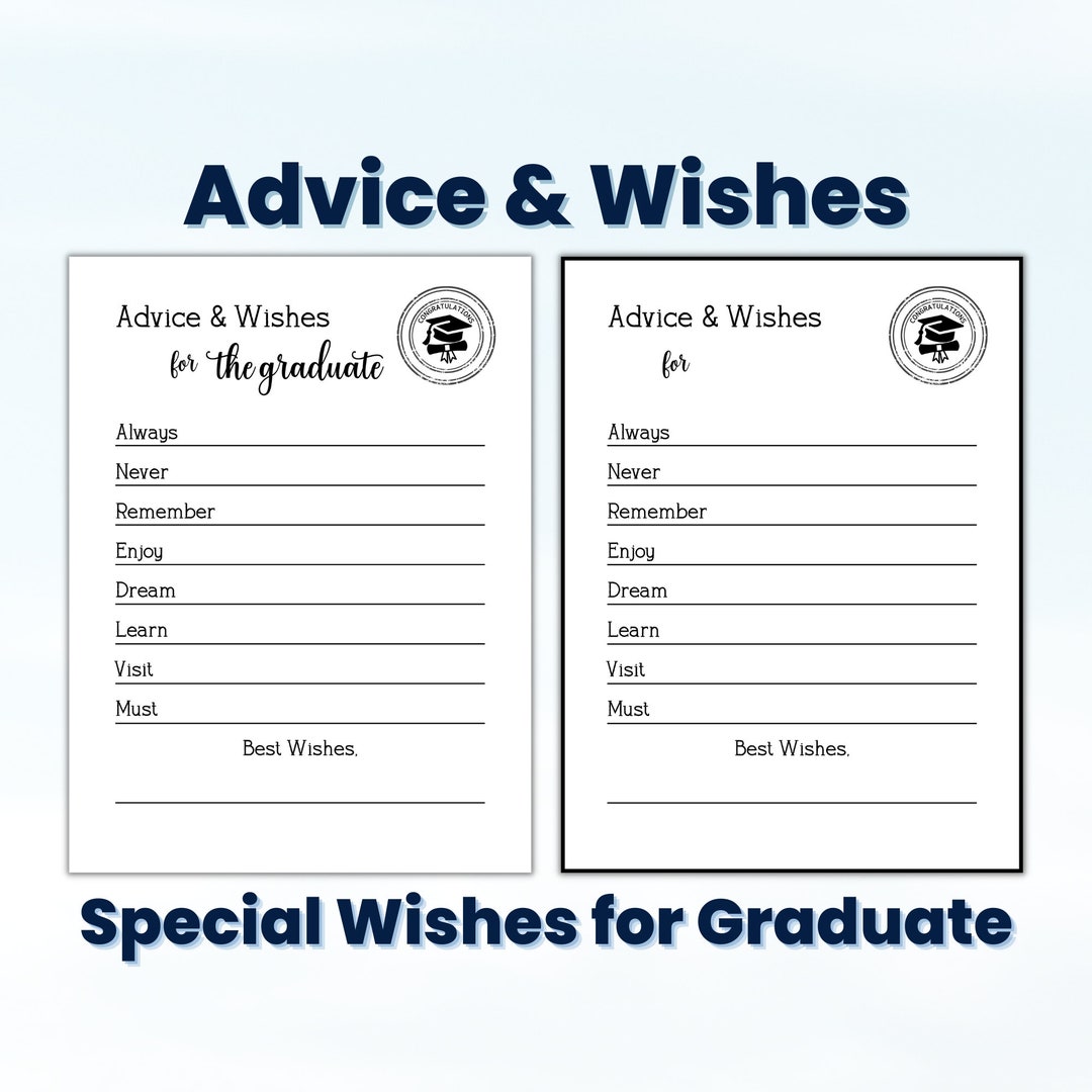 Graduation Well Wishes and Advice Cards Editable Printable, Grad Words ...
