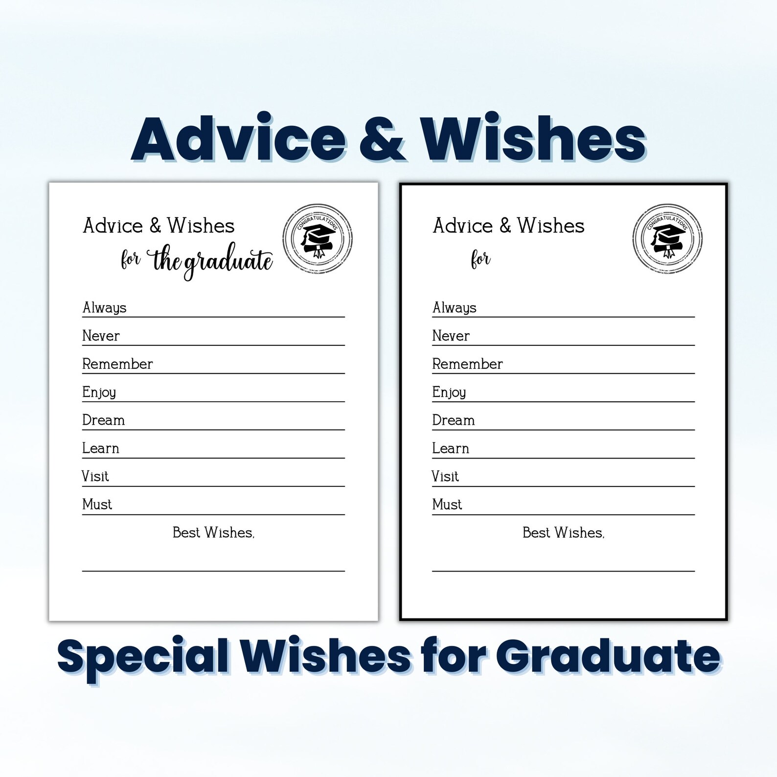 Graduation Well Wishes and Advice Cards Editable Printable, Grad Words ...